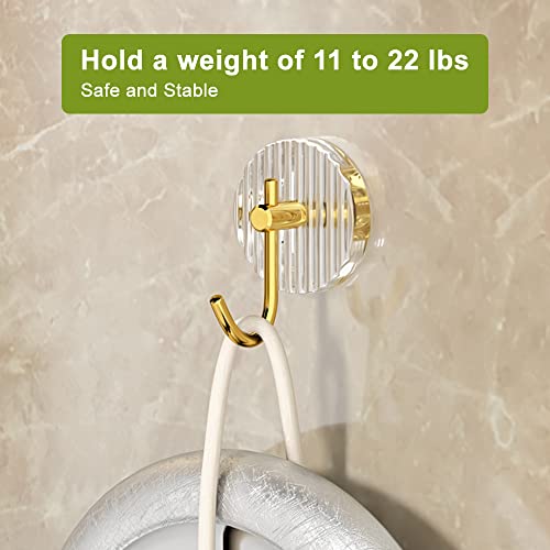 Wall Hooks for hanging heavy duty, 4 Pack Over the Door Hooks Shower Towel Hooks Coat Hooks Wall Mounted,Damage Free Adhesive Hooks,Gold Hooks for Bathroom Bedroom Kitchen Door Garage Closet - Gold