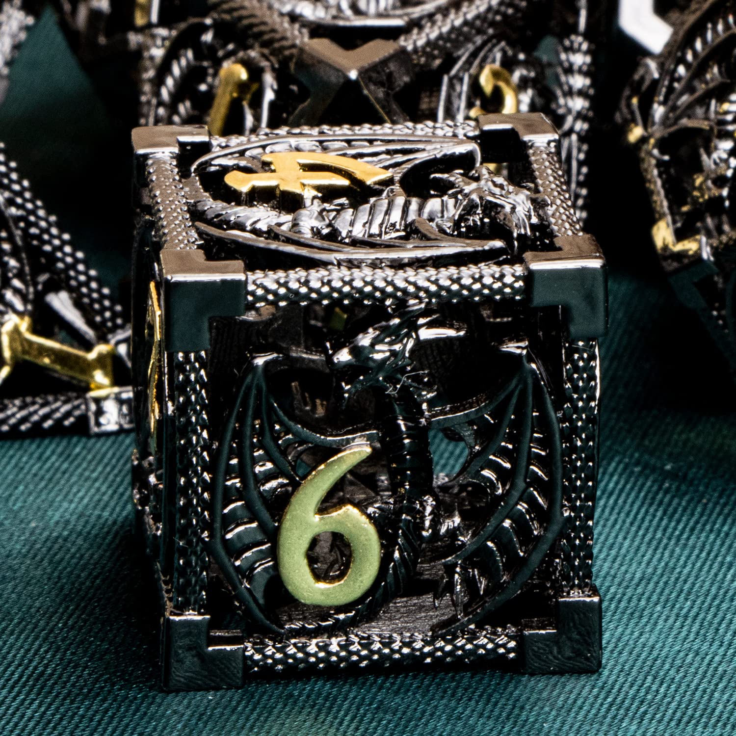 ORIFANTOU Hollow Metal Dice Set Gold Black DND Dice with Gift Box, 7PCS D and D Dice Role Playing Game Dungeons and Dragons RPG Polyhedral Dice Cool D&D Dice Set
