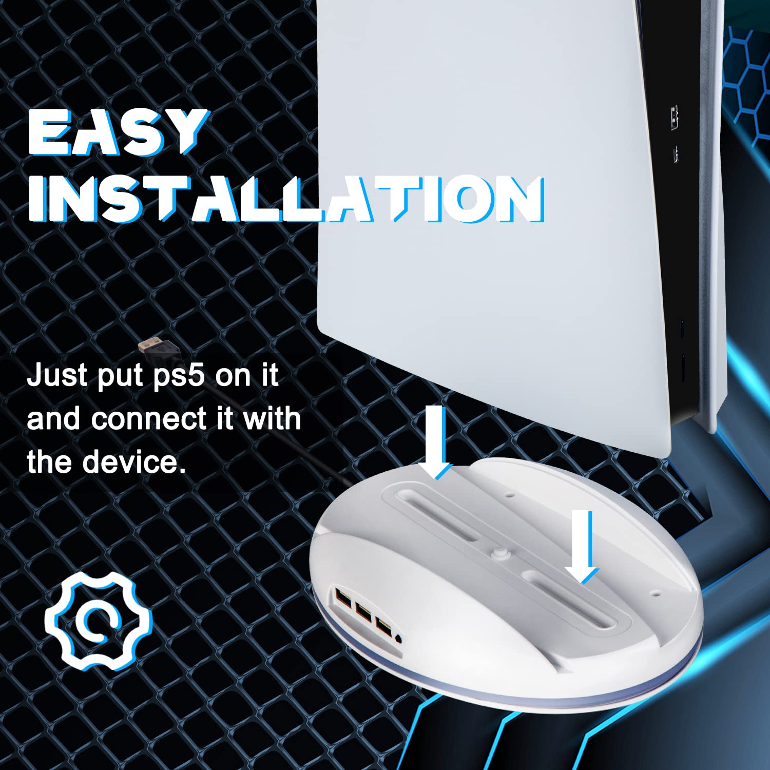 MVIIOE for PS5 LED Stand, 2 in 1 LED Light Base with 7 RGB Color Modes PS5 USB Hub with 3 USB 2.0 Ports Compatible with PS5 Disc & Digital Editions (White)