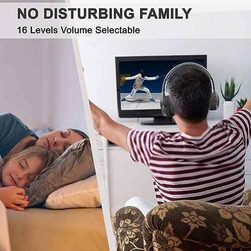 WallarGe Wireless Headphones for TV Watching with 5.8GHz RF Transmitter Charging Dock, Over-On Ear TV Headphones Wireless for 25Hrs Playtime and No Lip-Sync Delay, Plug & Play