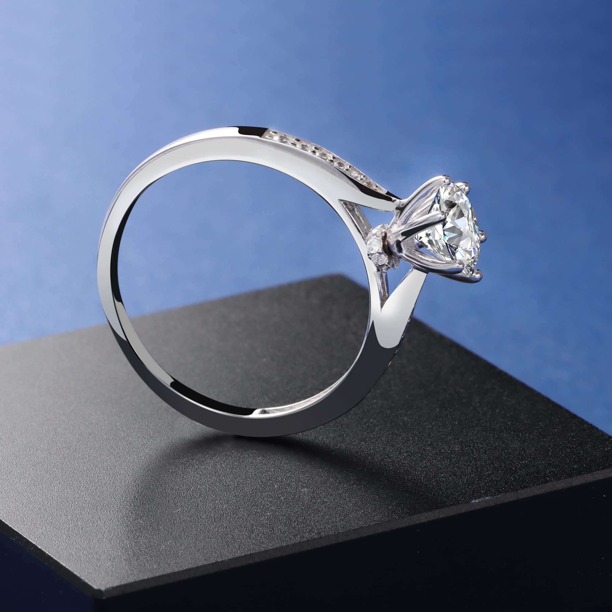 Moissanite Wedding Engagement Ring 1 Carat Classic 6 Prong Lab Created Diamond Anniversary Ring 925 Sterling Silver Solitaire Diamond Promise Ring for Women size 5-18