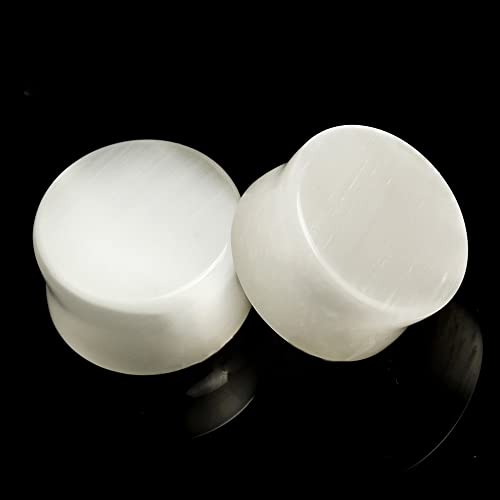 Kokoma White Cat Eye Organic Stone Ear Plugs (Plug gauge=16mm(5/8"))