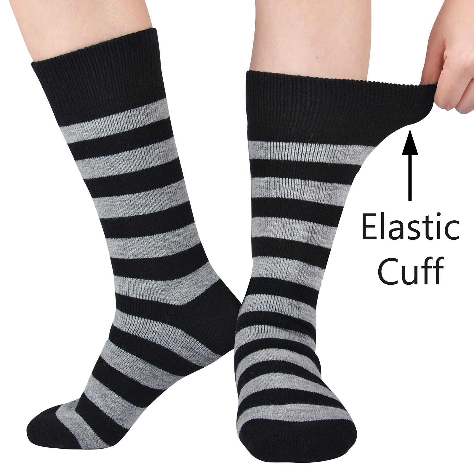 LO SHOKIM Warm Thermal Socks Men Thick Hiking Socks Women Breathable Athletic Boot Socks Winter Ski Crew Socks 3 Pairs(Stripe,L)