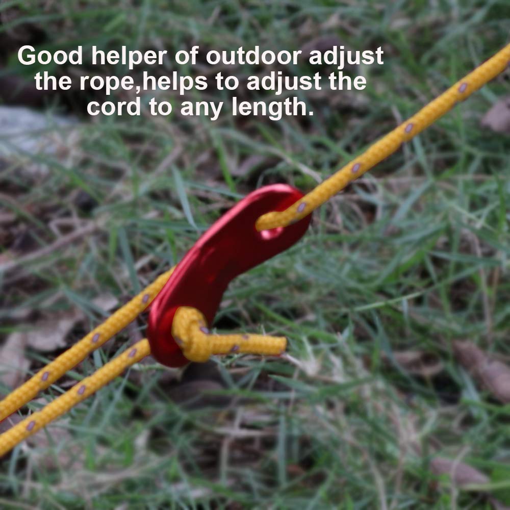 MAGARROW Guyline Cord Adjusters Tent Aluminium Alloy Rope Adjuster Hiking Adjusters (Red-2 Holes (20-PCS))
