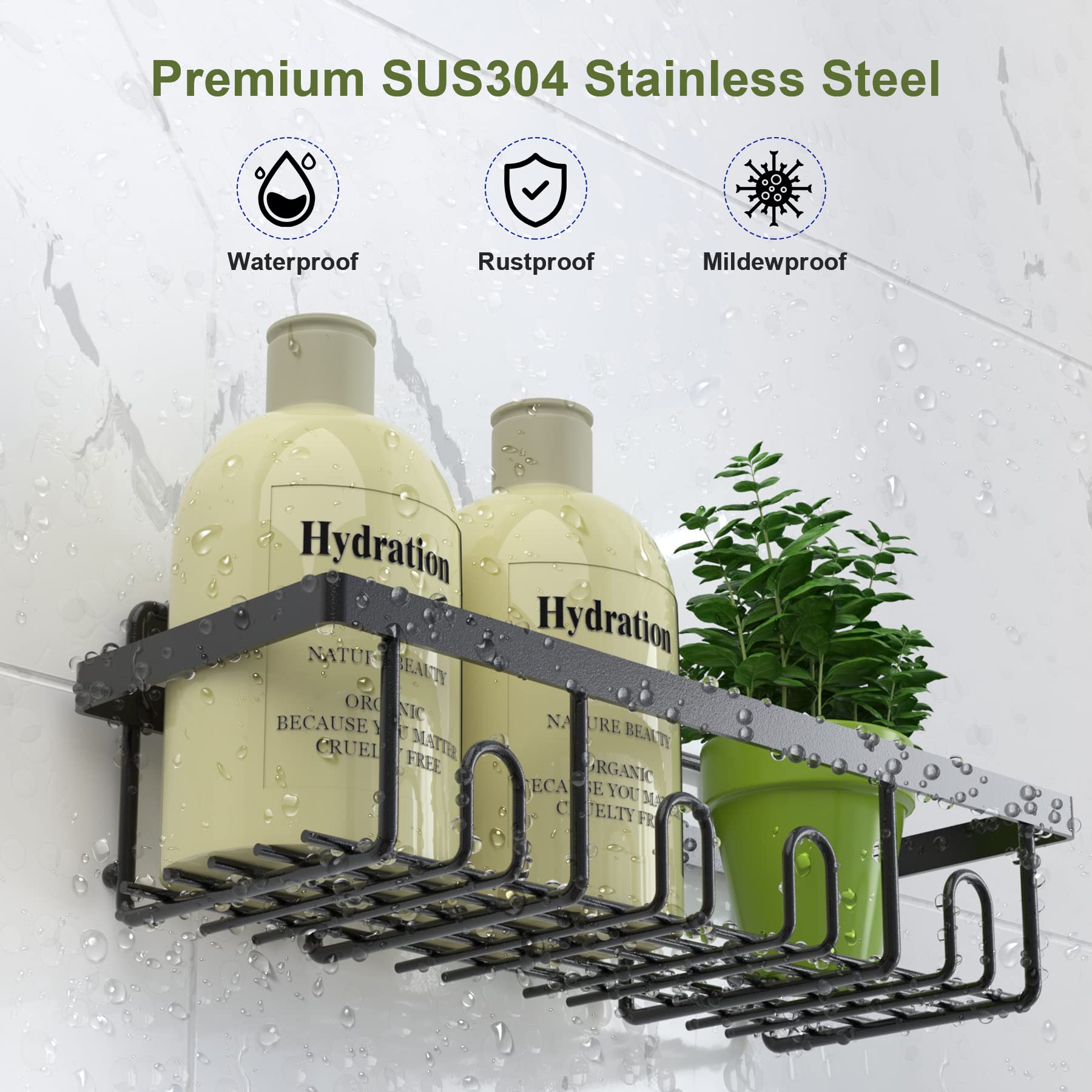 Meafuly Shower Caddy Shelf Organizer Rack - Stainless Steel with Hooks Bathroom Cabinet Organizer Shelf Space Saving and Easy to Organize 4 Piece decor Wall Shelf Set with 40lb Weight Capacity