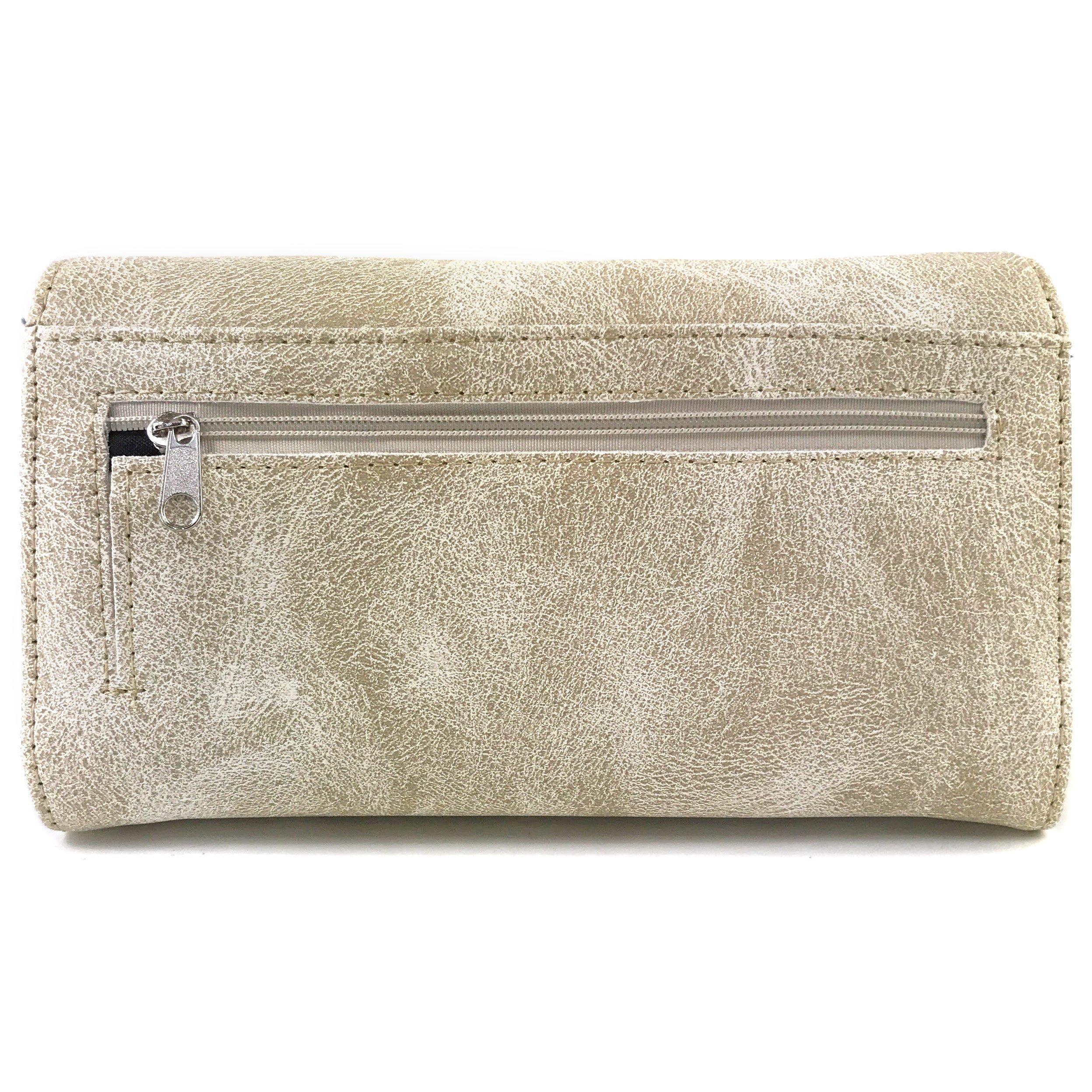 Justin West Trendy Western Cross Rhinestone Leather Conceal Carry Top Handle Square Backpack Purse (Beige Wallet Only)