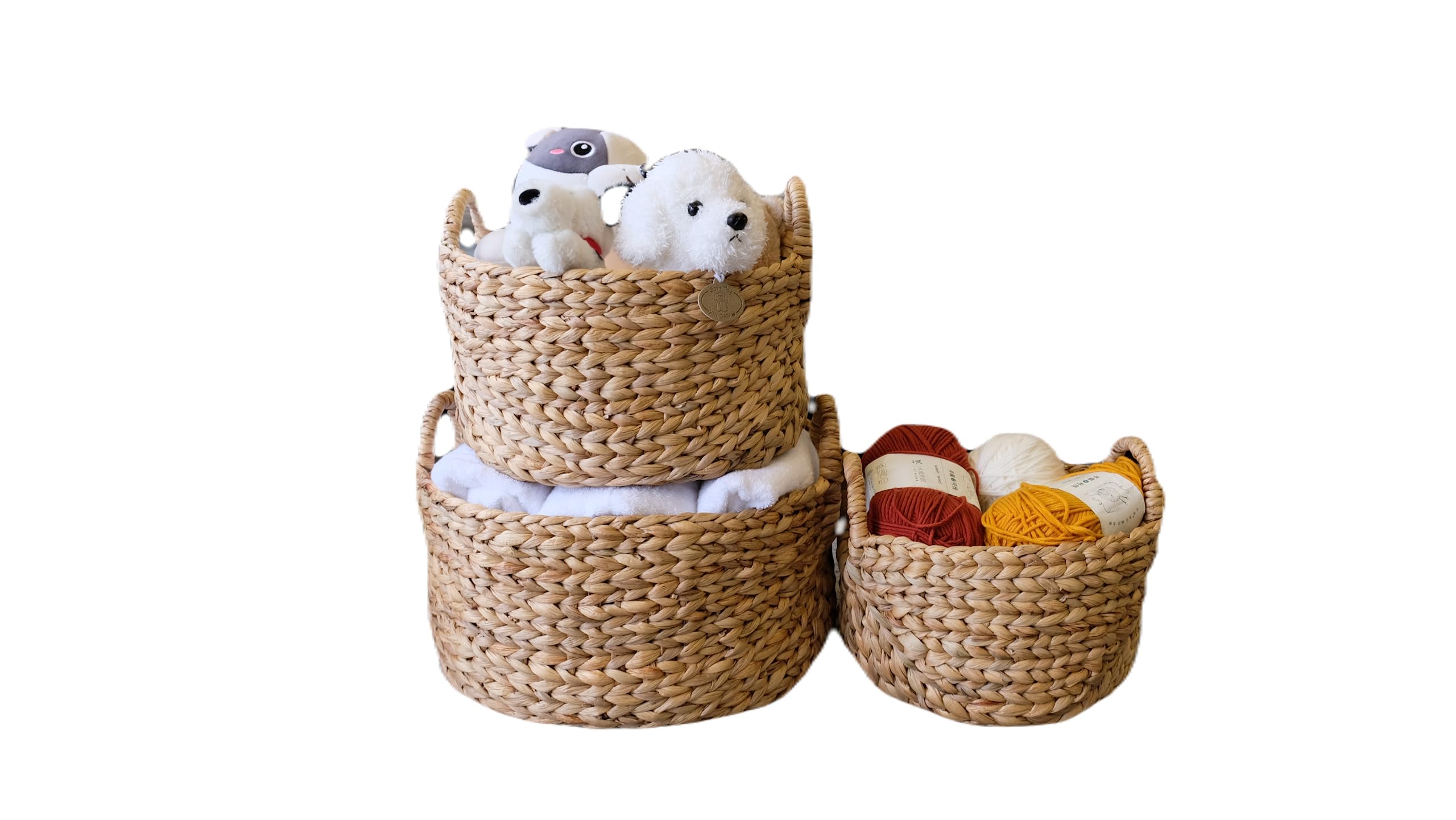 LilaCraft Wicker Baskets for Storage with Liners, Water Hyacinth Storage Baskets for Planting, Handwoven Wicker Storage Cubes, 3 Pack, Brown