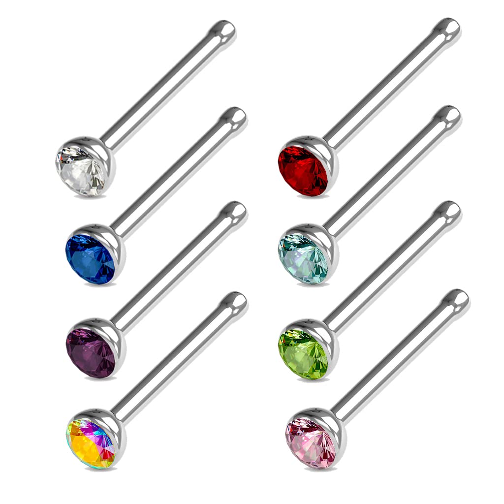 MoBody (8 Pack - Combo Nose Bone Screw Stud| Hypoallergenic Surgical Steel Jewelry Piercing (18G)
