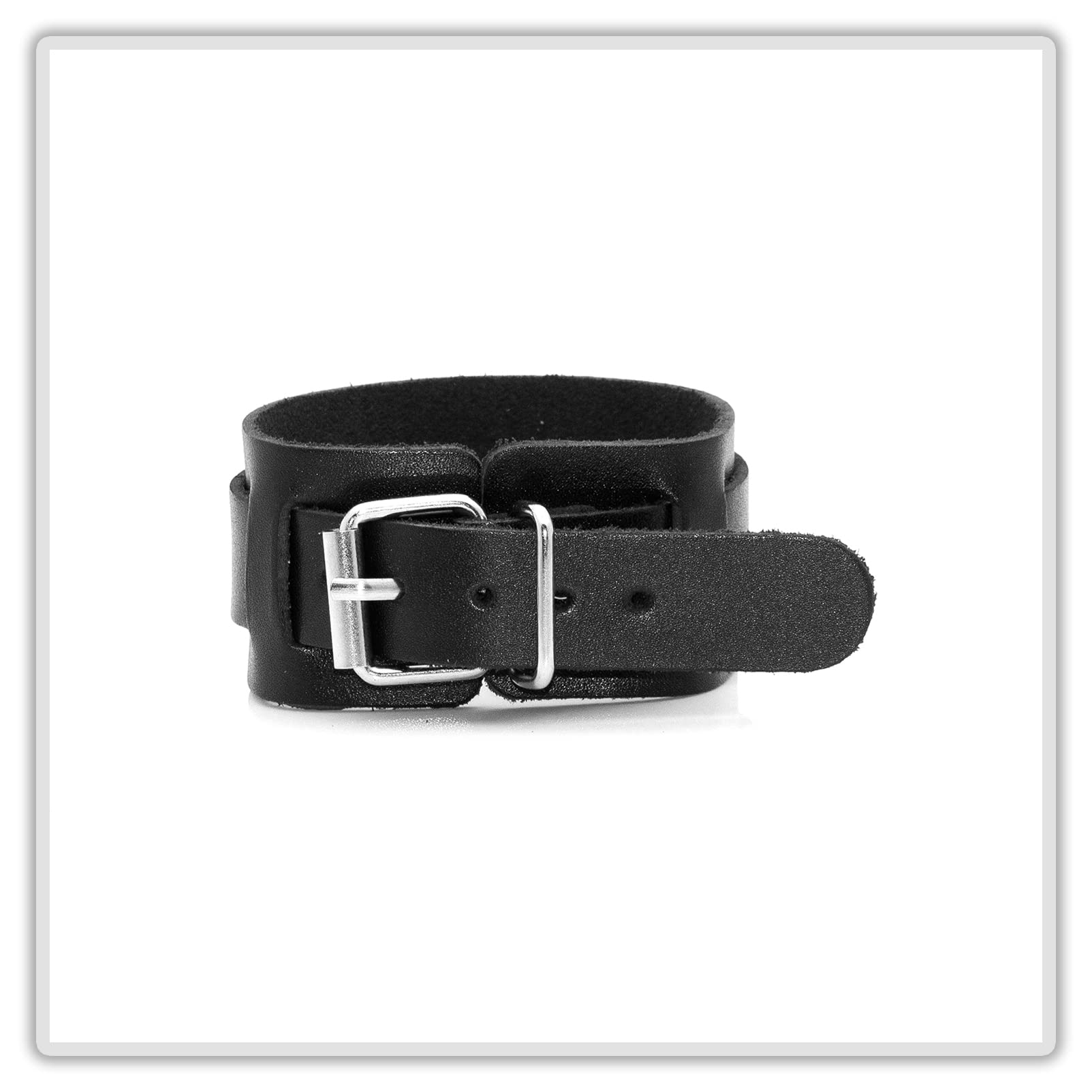 Mgutillart Punk Belt Buckle Cuff Bracelet Wide Leather Wrist Bracelet(Black)