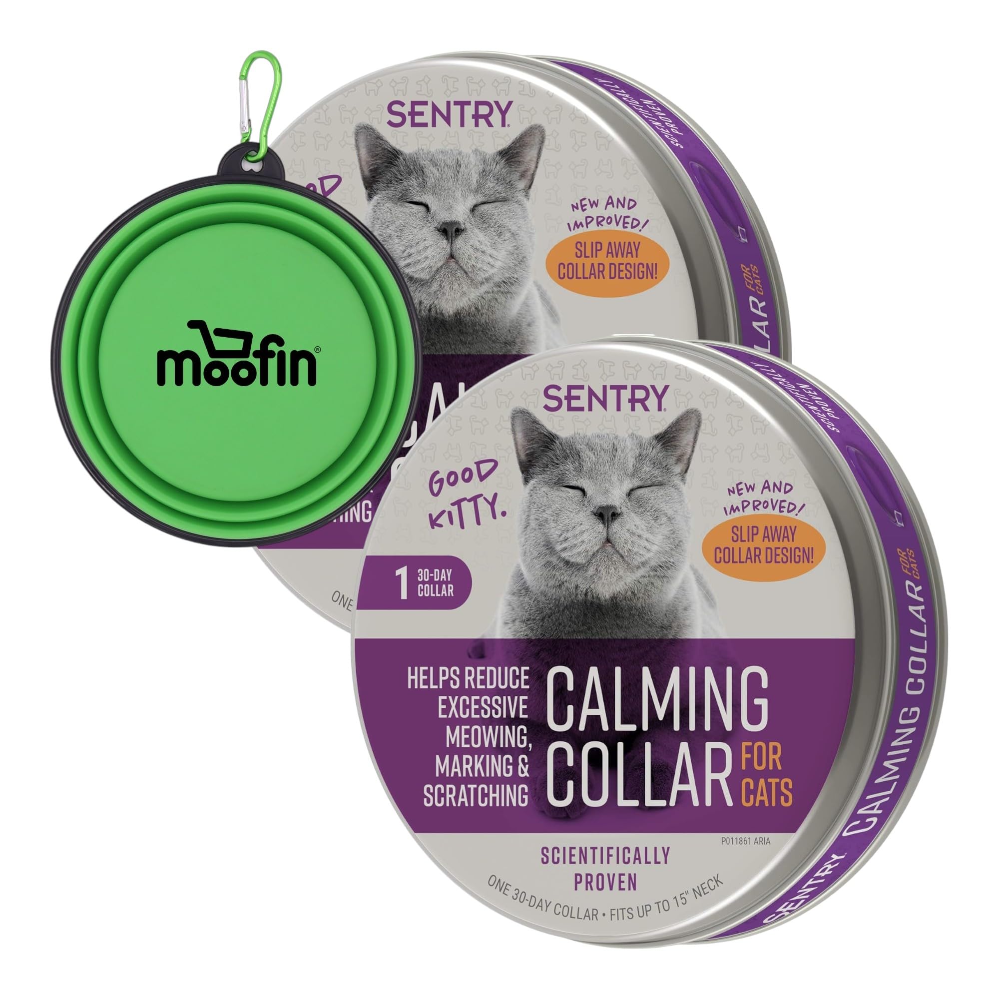 Sentry Calming Collar For Cats, Reduces Stress, Cat Collar With Continuous Pheromone Release, Bundle With Silicon Bowl, Ideal For Loud Noises Environmental Changes [Pack Of 2]