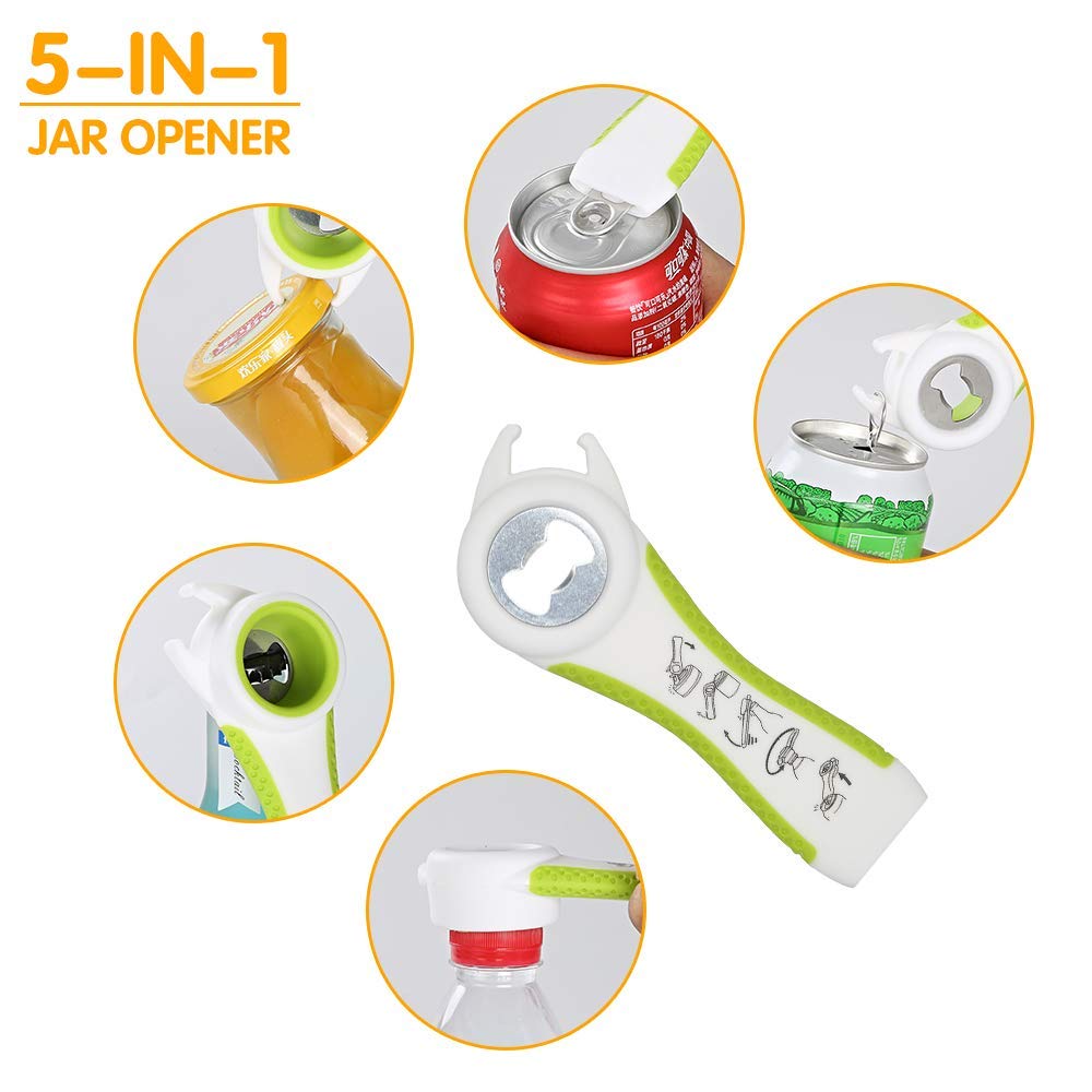 Otstar Jar Opener and Bottle Opener with Silicone Jar Gripper to Remove Stubborn Lids, Pull Tabs and Bottles-Designed for Weak Hands,Seniors, Arthritis - Ideal for Elderly and Children (Green)