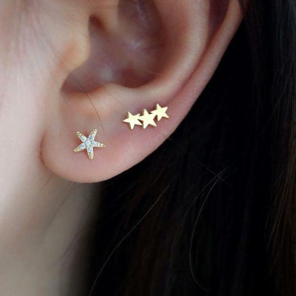 PAIR 16g ROSE GOLD TRIPLE STAR STUDS EAR TRAGUS CONCH HELIX DAITH STEEL RING Style 88888-843