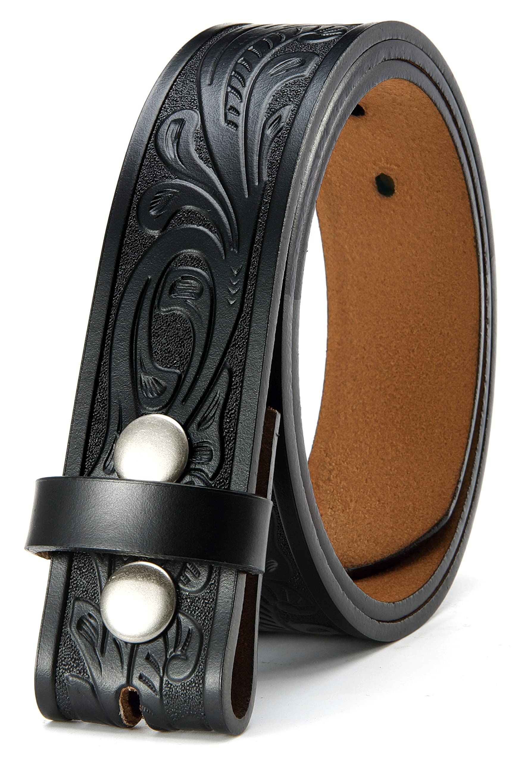 Ssumday Western Cowboy Black Style Belts for Men Women Female Girl Ladies Cowgirl Belt Jeans Pants without Buckle(NZYHBK-S)