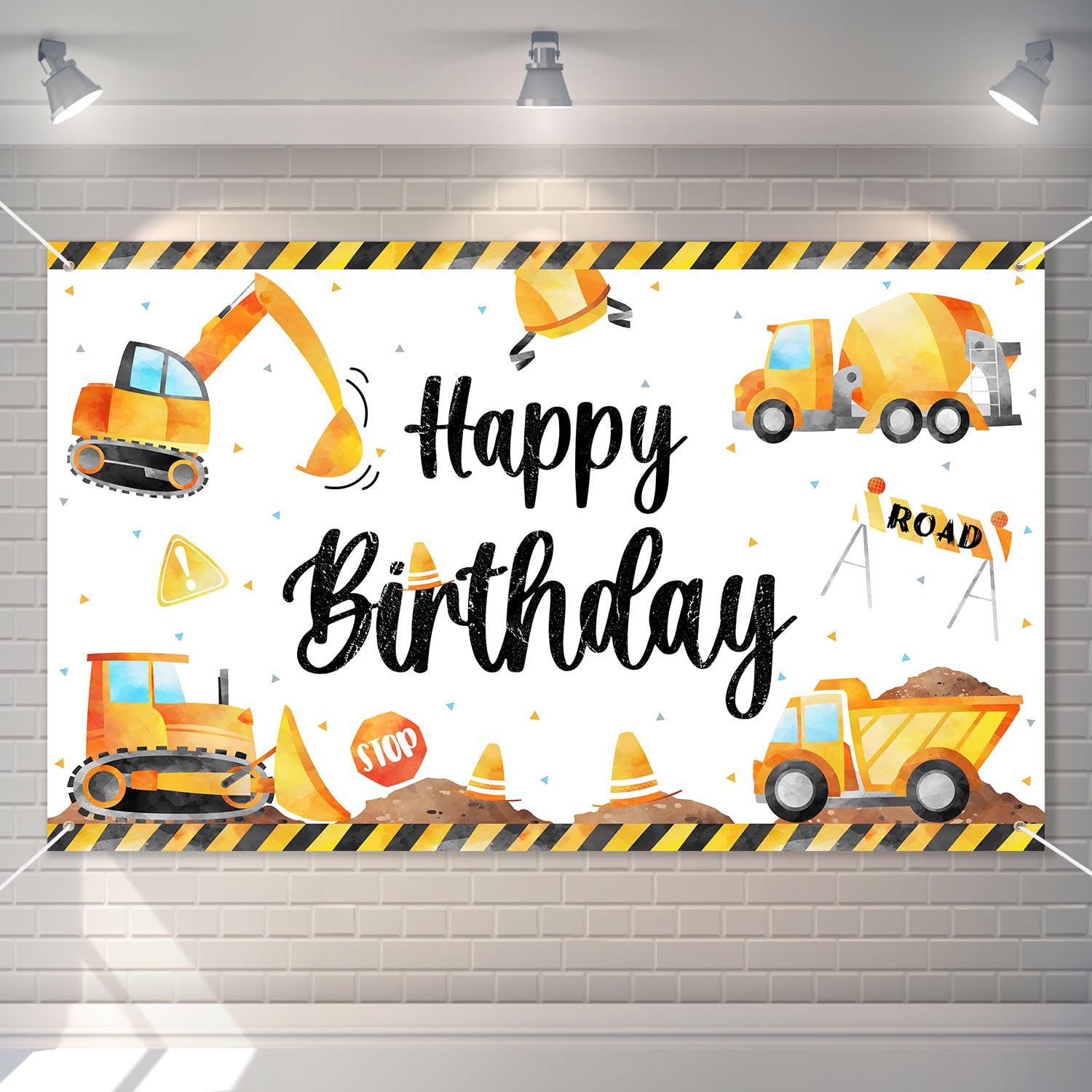 Lopeastar Construction Backdrop Banner Birthday Party Supplies, Large Size 3 x 5Ft Construction Party Decorations for Boys Yellow
