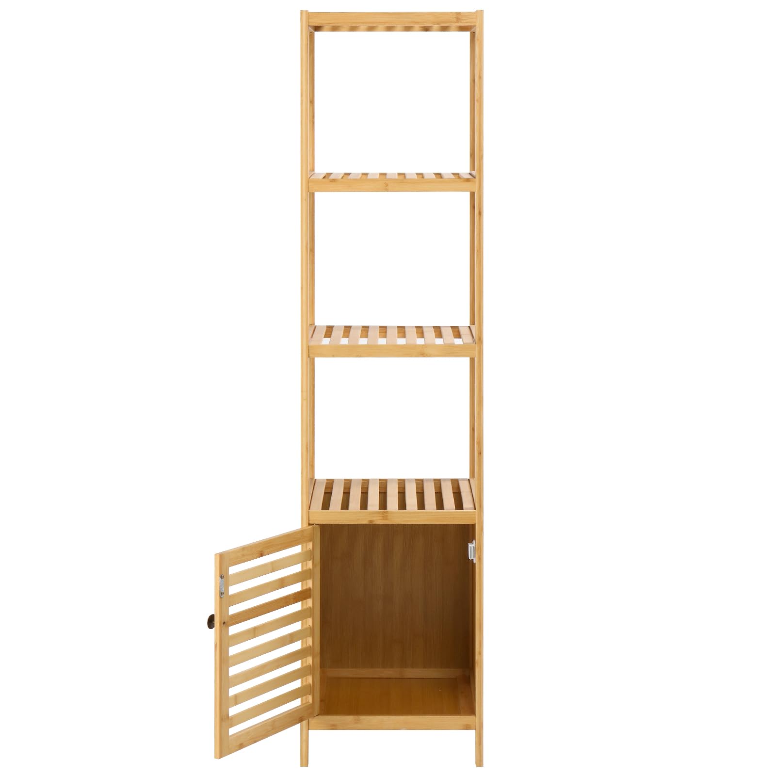 Vasitelan Bamboo Bathroom Storage Floor Cabinet, 4 Tiers Multifunctional Floor Shelving Unit, Free Standing Tower Corner Rack