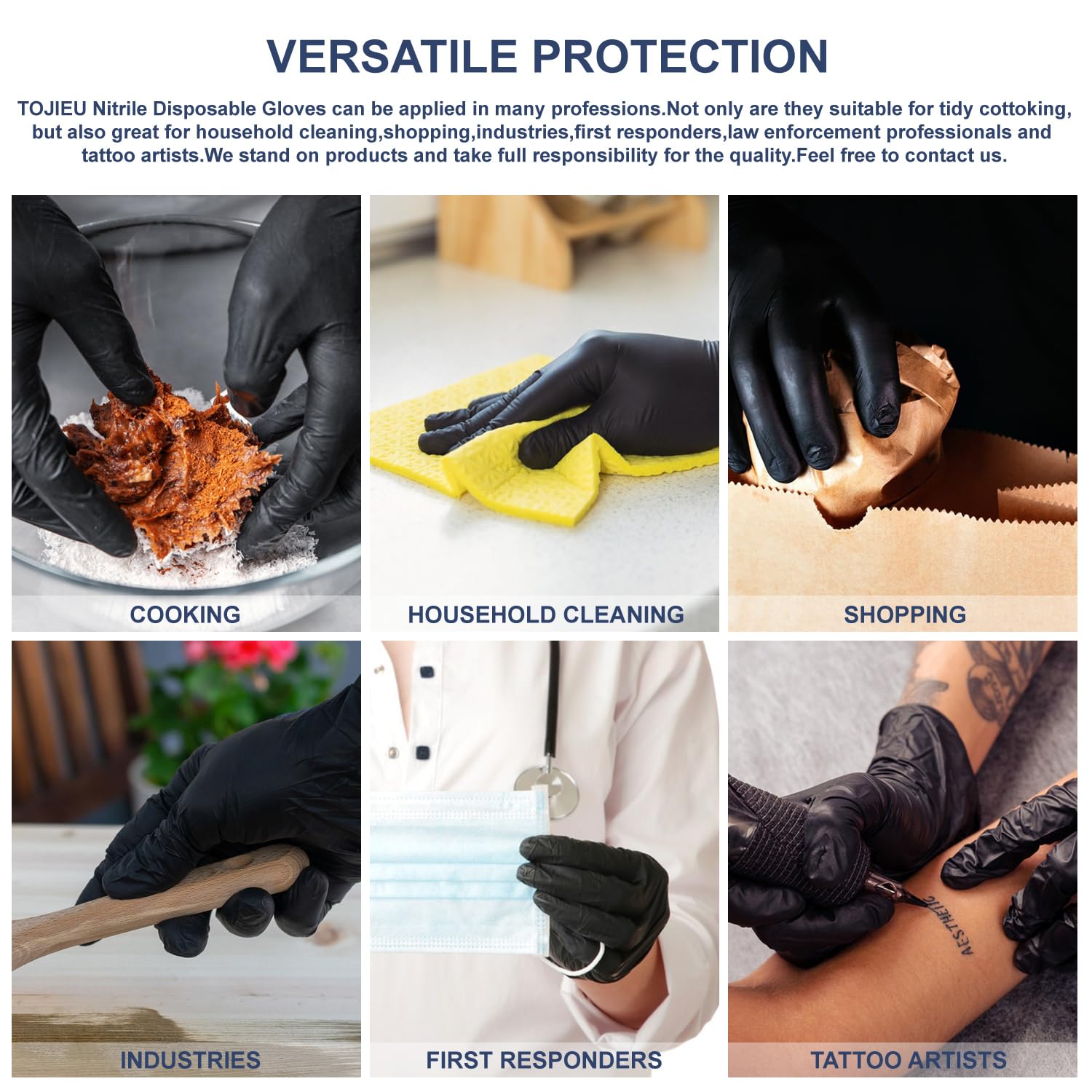 TOJIEU Disposable Nitrile Gloves - Versatile, Powder-Free, Latex-Free Cleaning Gloves for Household Use Large-100pc