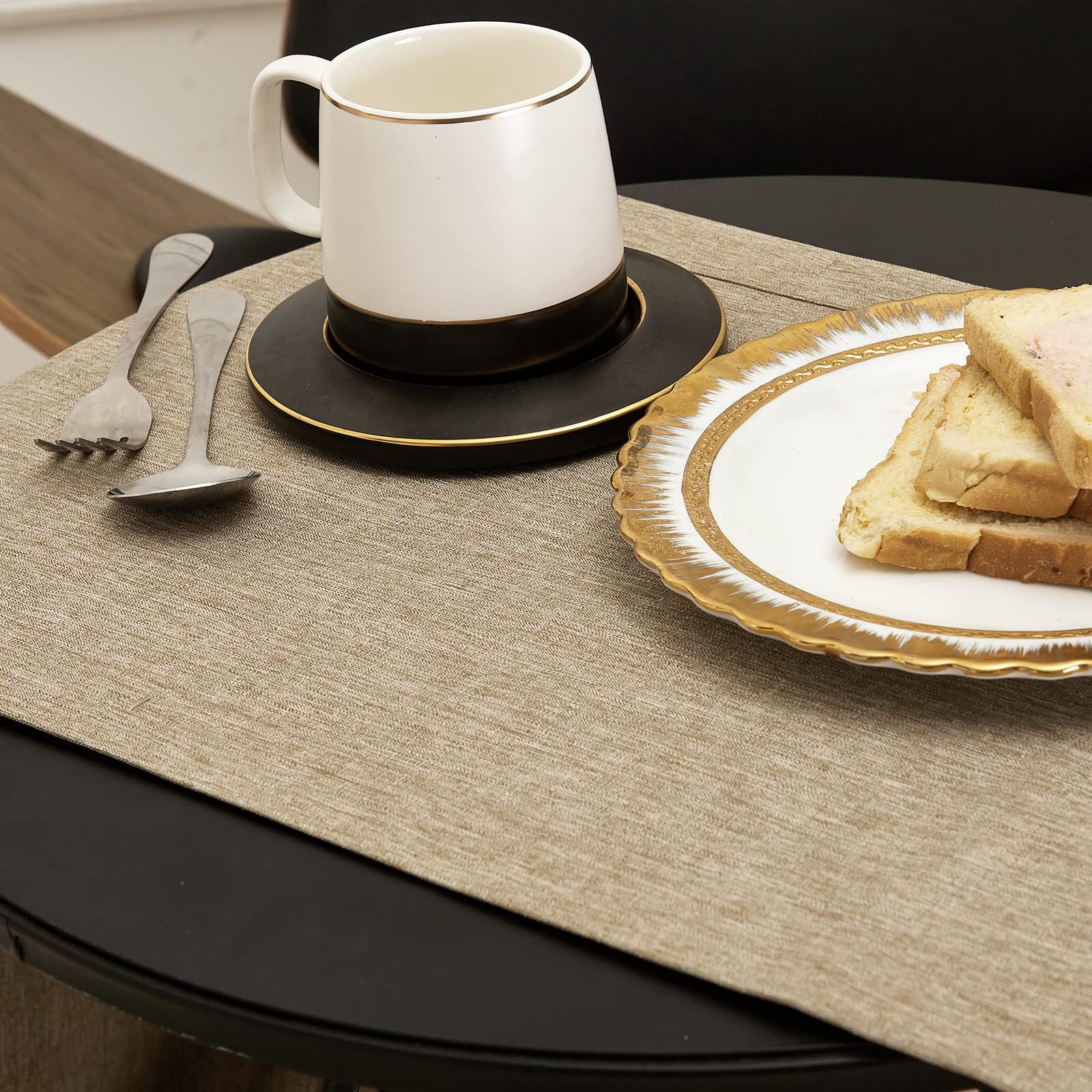 Mebakuk Linen Farmhouse Table Runner Large Burlap Style Soft and Waterproof Decorative Fabric Runner for Outdoor Wedding and Dinner (14 x 36 Inch, Mocha)