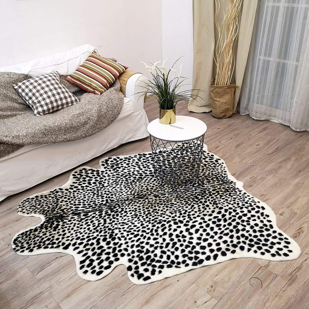 Leopard Area Rug Animals Printed Hide Mats Faux Fur Cowhide Skin Carpet for Home Office, Livingroom, Bedroom, 5.2ft x 6.5ft (160 x 200cm)