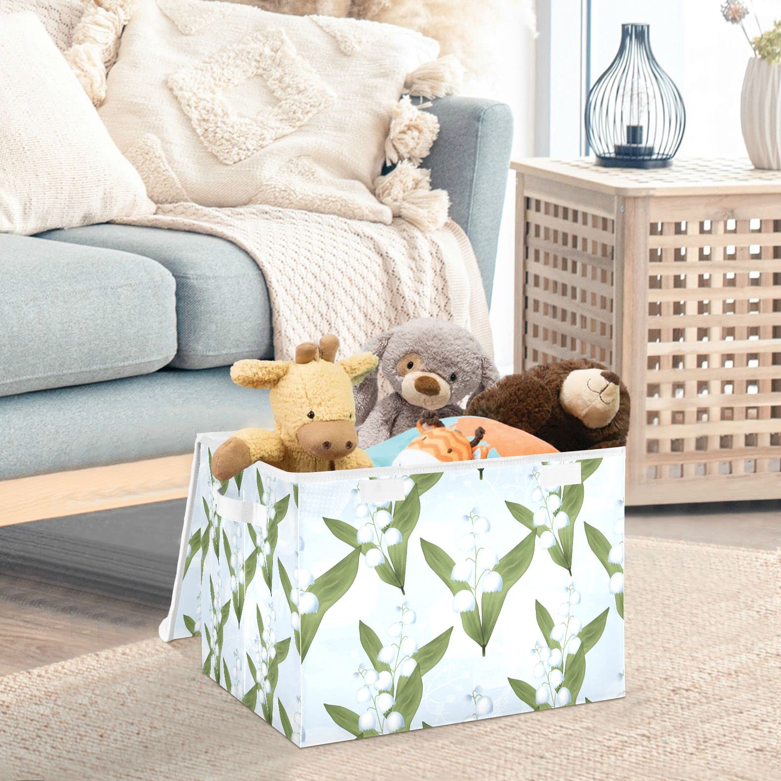 Lilies Valley Storage Bins with Lids Collapsible Storage Box Basket with Lid Closet Organizer Containers Toy Box for School Office Cars Balcony Outside