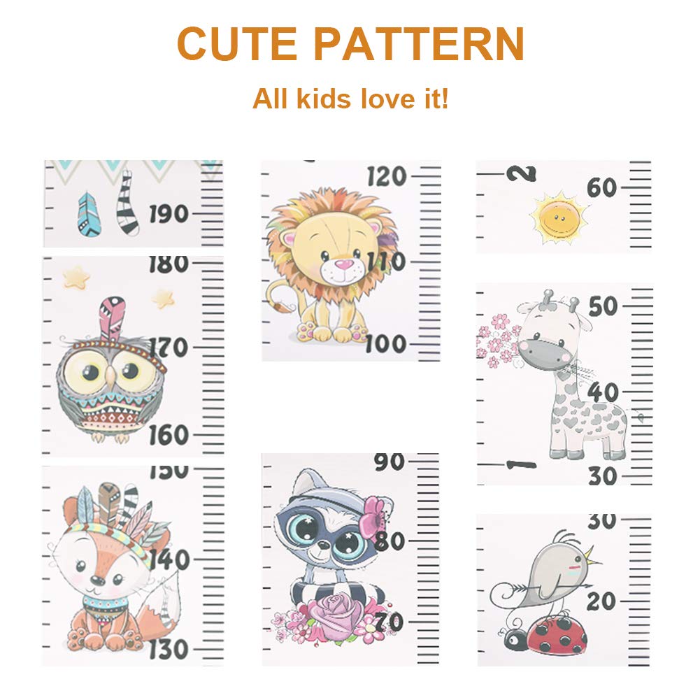 JJGoo Baby Growth Chart Hanging Ruler Wall Decor, Wood Frame Fabric Canvas Removable Height Measurement Ruler Wall Height Growth Chart for Kids Toddlers and Babies (Animal Pattern)