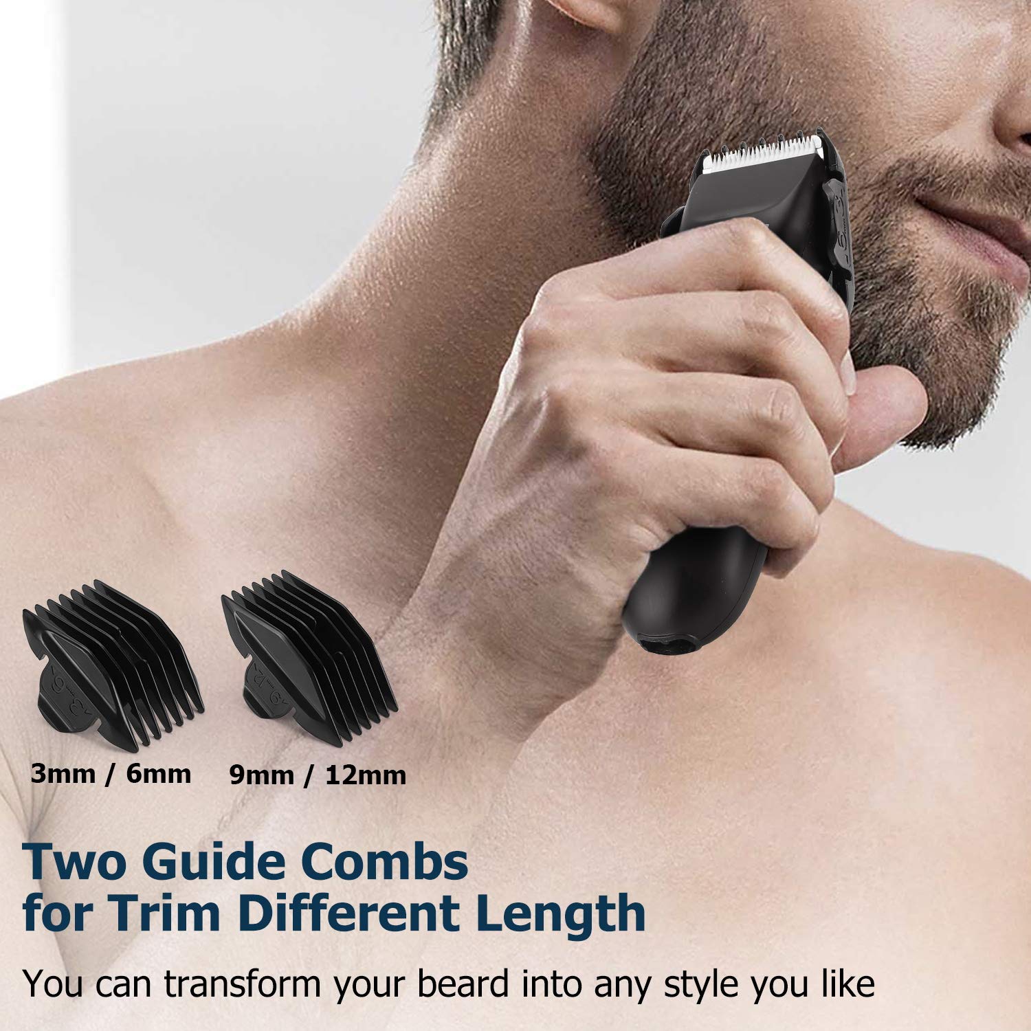 Kilison Groin Hair Trimmer for Men, Waterproof Wet/Dry Body Trimmer with 2 Removable Ceramic Blade, Electric Beard Trimmer for Ultimate Male