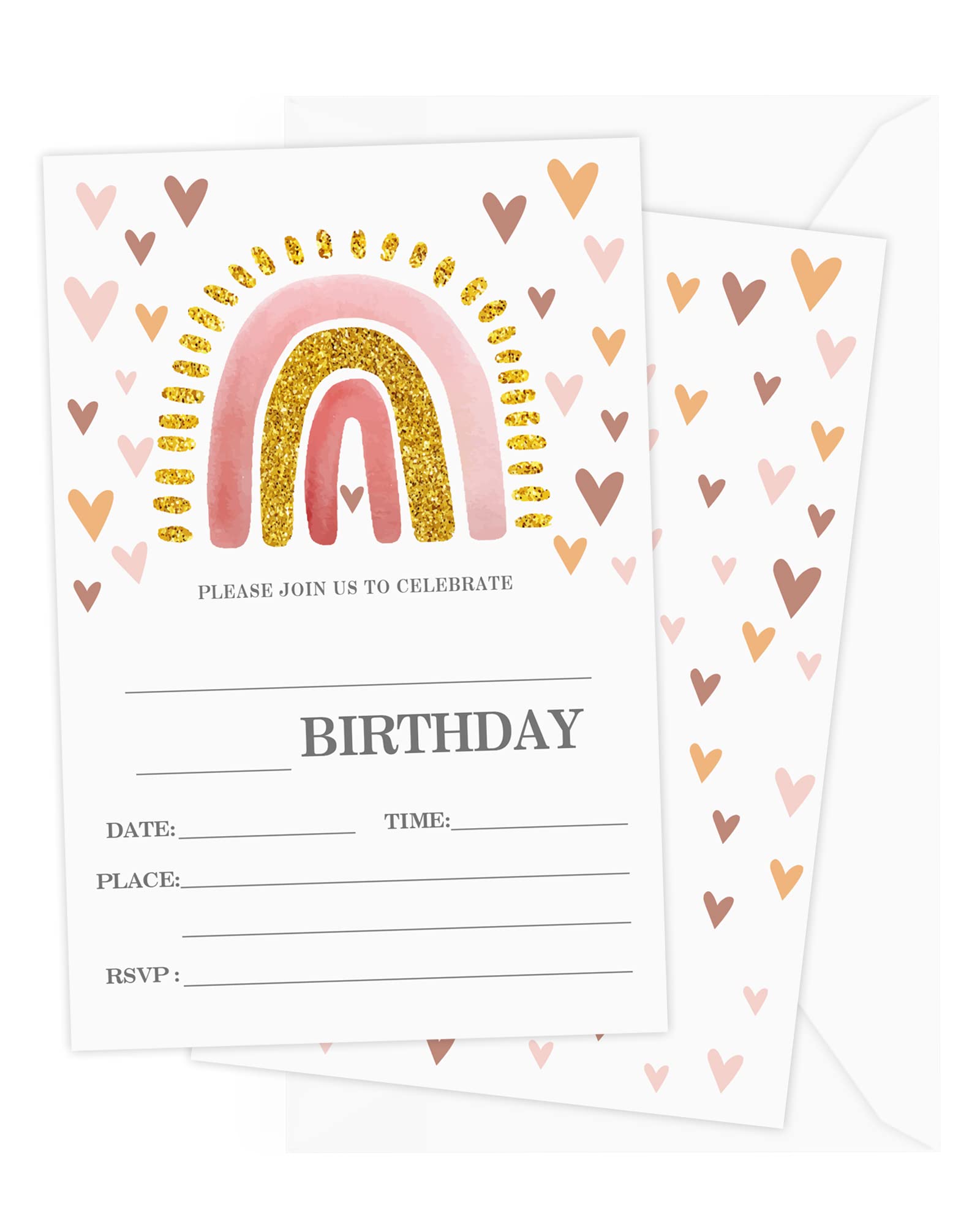 JJOINUS Birthday Invitations for Girl Boy, First Party Boho Birthday Invites, 20 Invitations and Envelopes