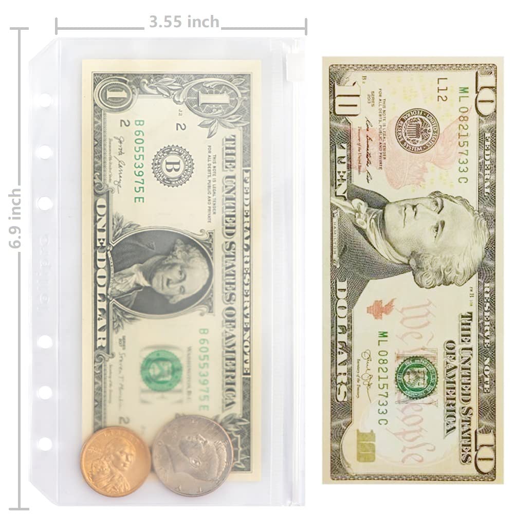 lollipro Budget Binder 6 Ring Clear Refillable Money Organizer, Small A6 Planner Binder, Cash Envelopes Inside with Cash Break Down Cards and Label Stickers(Leaves)