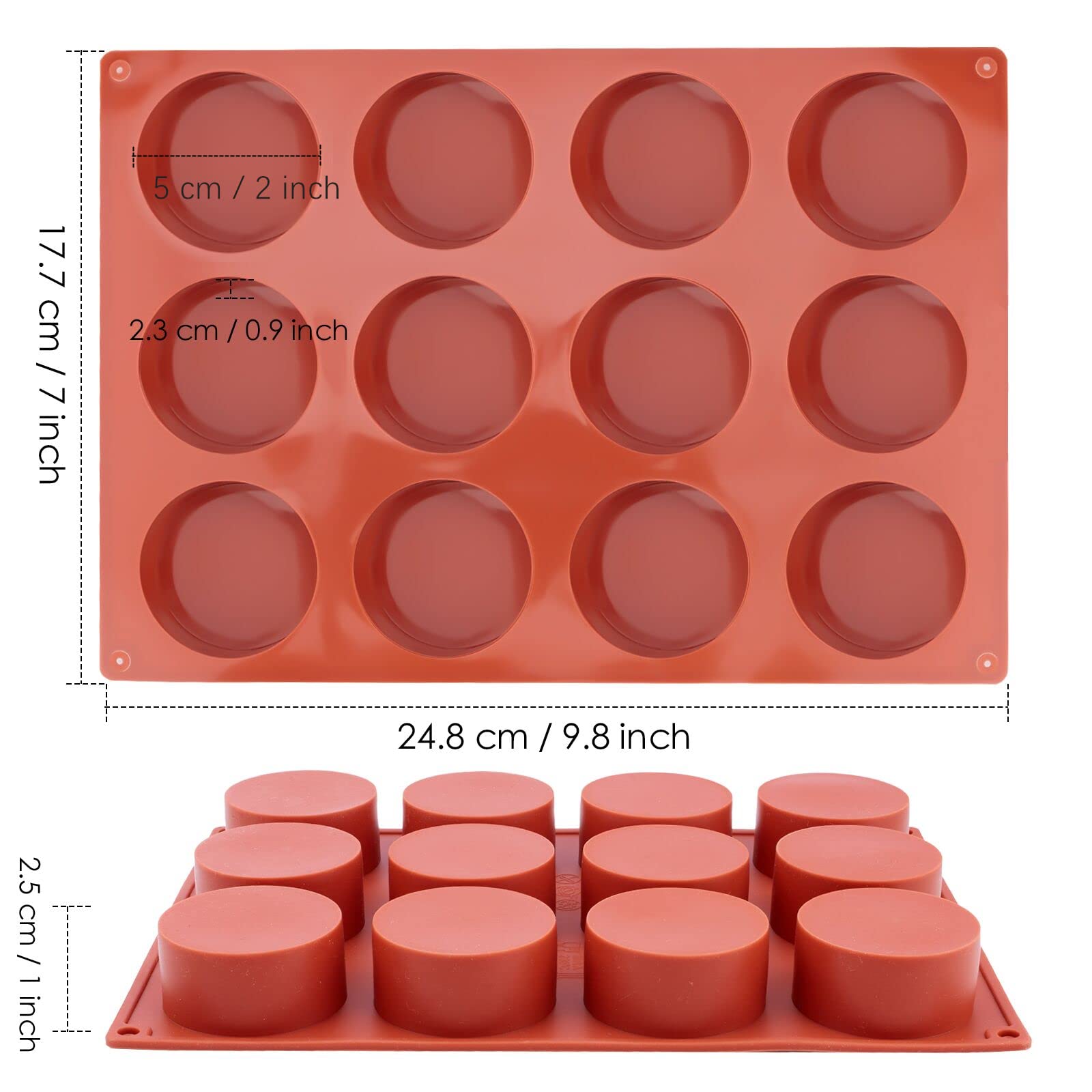 Ocmoiy 2 Inch Round Silicone Mold for Oreo Chocolate Covered Cookie Mold, 24 Cup Cylinder Silicone Mini Cake Baking Mold, Cake Puck Mold Set of 2