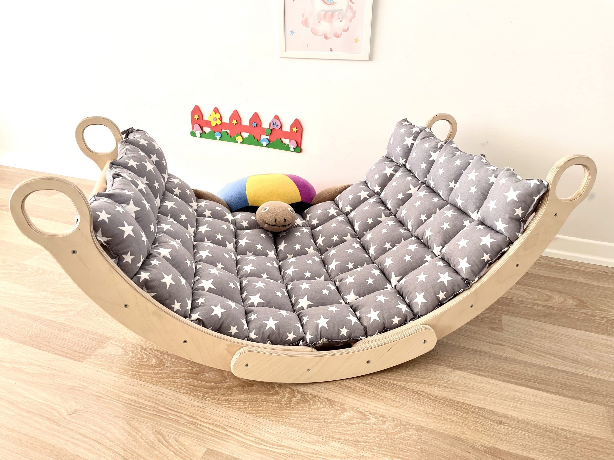 My Photostation.com Montessori 2 Pieces Set Arch and Pillow-Wooden Climbing Arch Cushion Pikler Triangle Set Kids Climbing Arch Rocker Pillow Climber Toddler Rocker Kid Toy Wooden Waldorf Pickler