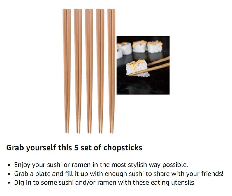 Luxxii 9.5" Natural Chinese Bamboo Wooden Chopsticks Set Reusable Classic Style Wood Chopsticks (5 Pairs)