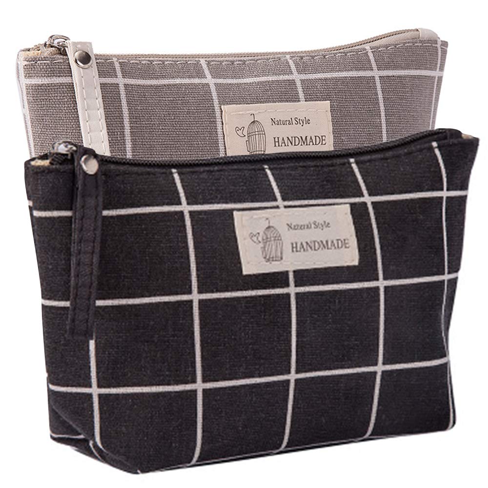Kimoli 2 Pcs Canvas Cosmetic Bags, Printed Makeup Bag, Multi-Function Travel Toiletry Case, Coin Pouch Purse
