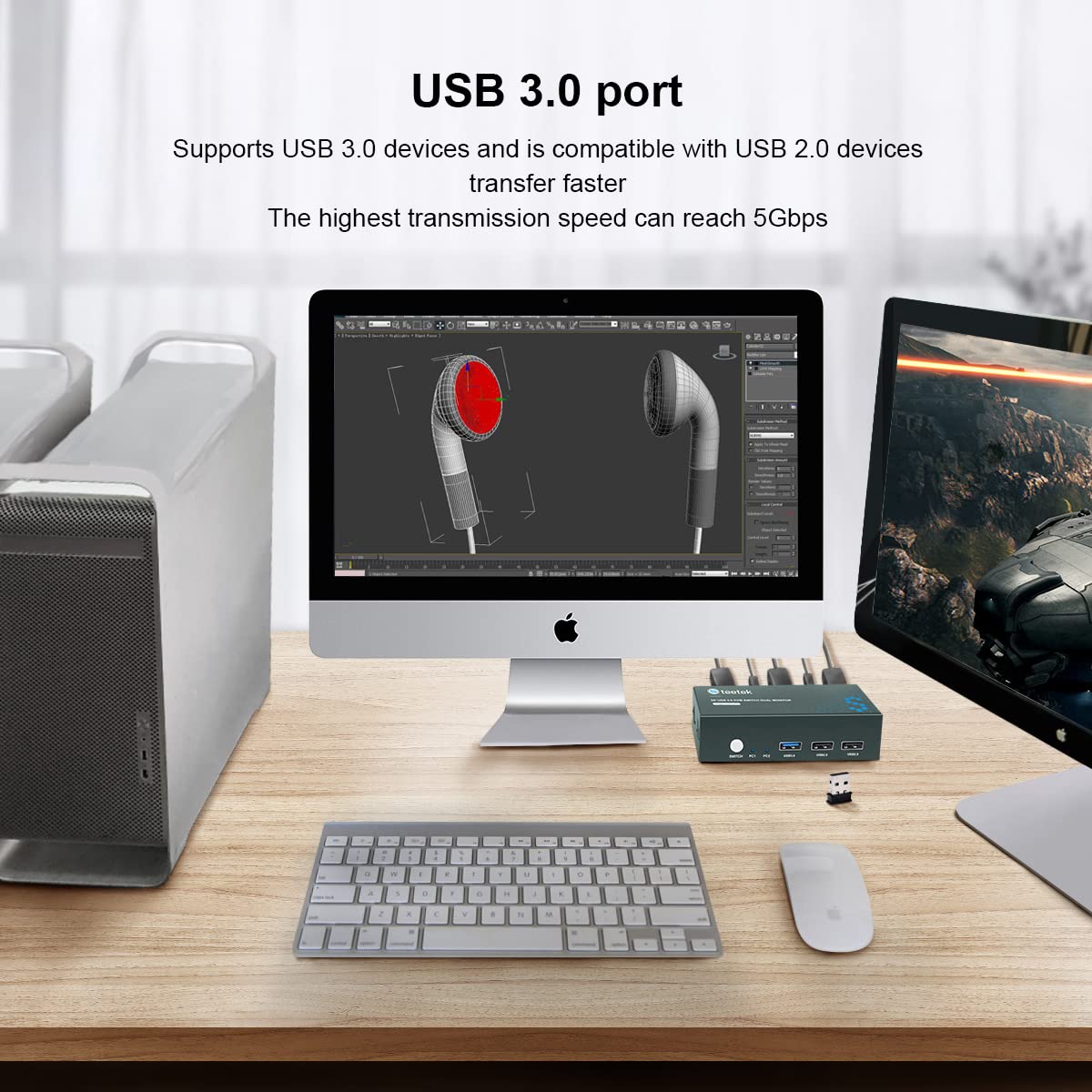 Steetek USB 3.0 DP KVM Switch Dual Monitor,4K@60Hz Extended/Mirror Display, Displayport KVM Switch 2 in 2 Out with USB 3.0,PC 2 Monitor Keyboard Mouse Switcher.Button Switch with 4 DP and 2 USB Cable