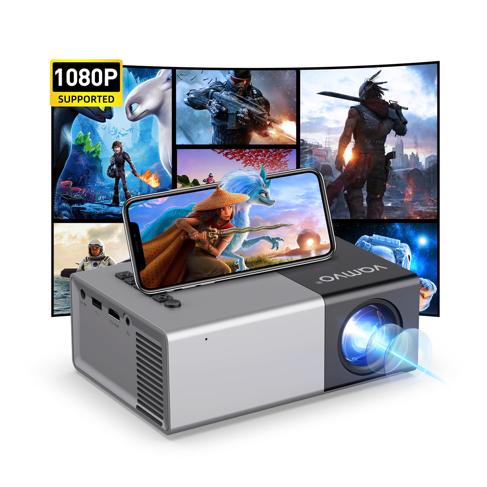 Mini Portable Projector, Gifts Ideas, Movie Projector Supported HD 1080P, Small Portable Movie Projector for Outdoor Projector use in Camping, Video Home Theater Projector Compatible with HDMI, USB