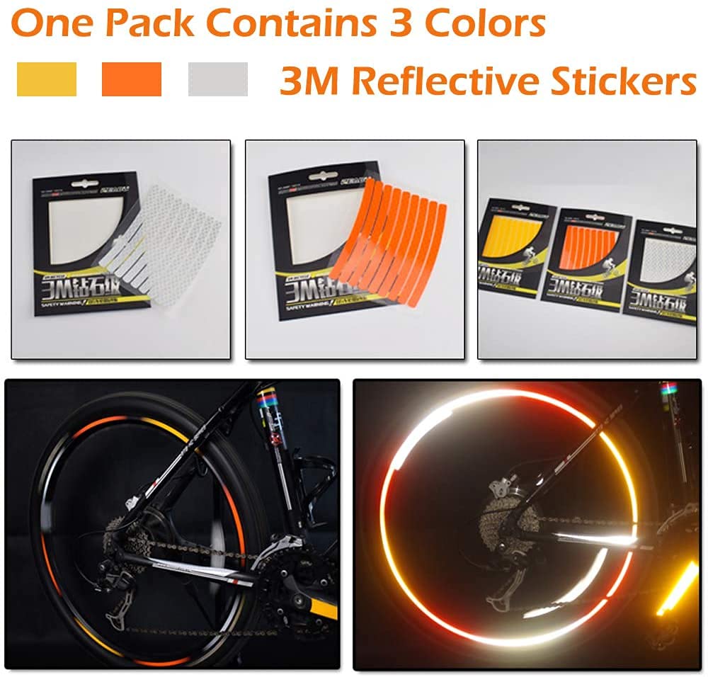 LESOVI Reflective Stickers, Reflective Decals, Waterproof Adhesive Decals, Bike Reflective Tape, Night Safety Stickers for Bicycle,Wheelchairs,Motorbike,Helmet,Stroller,Scooter (27 PCS Bike Reflector)