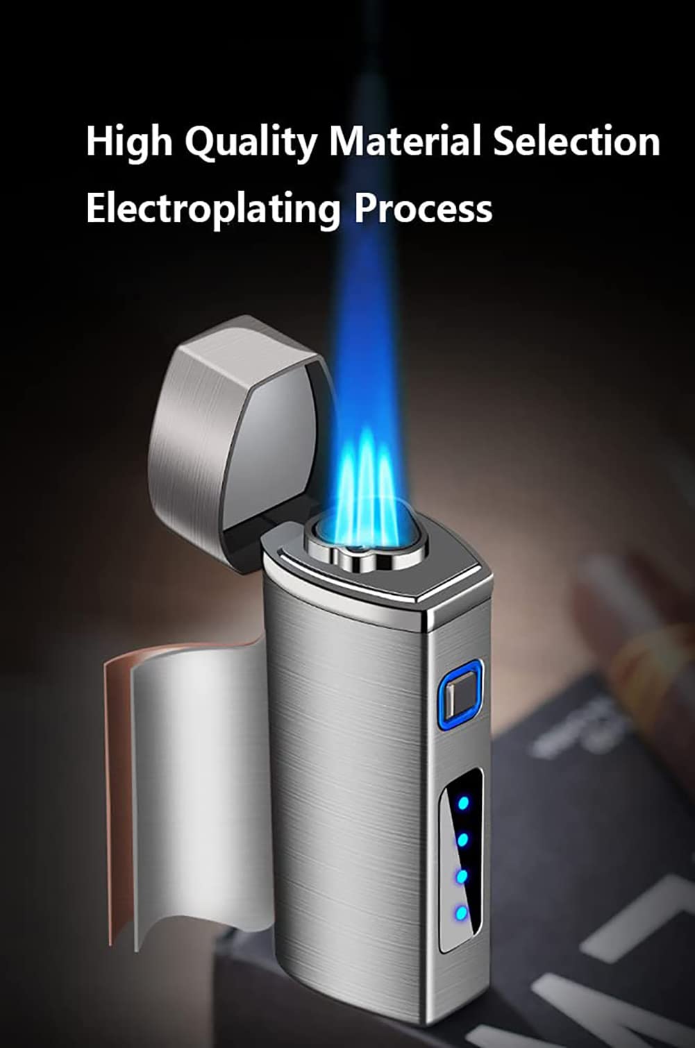 Jet Torch Lighter, Windproof Butane Lightr with LED Light USB Rechargeable Lighters, Great Gift Idea for Men Women (Butane Not Included) (One Size,Silver)