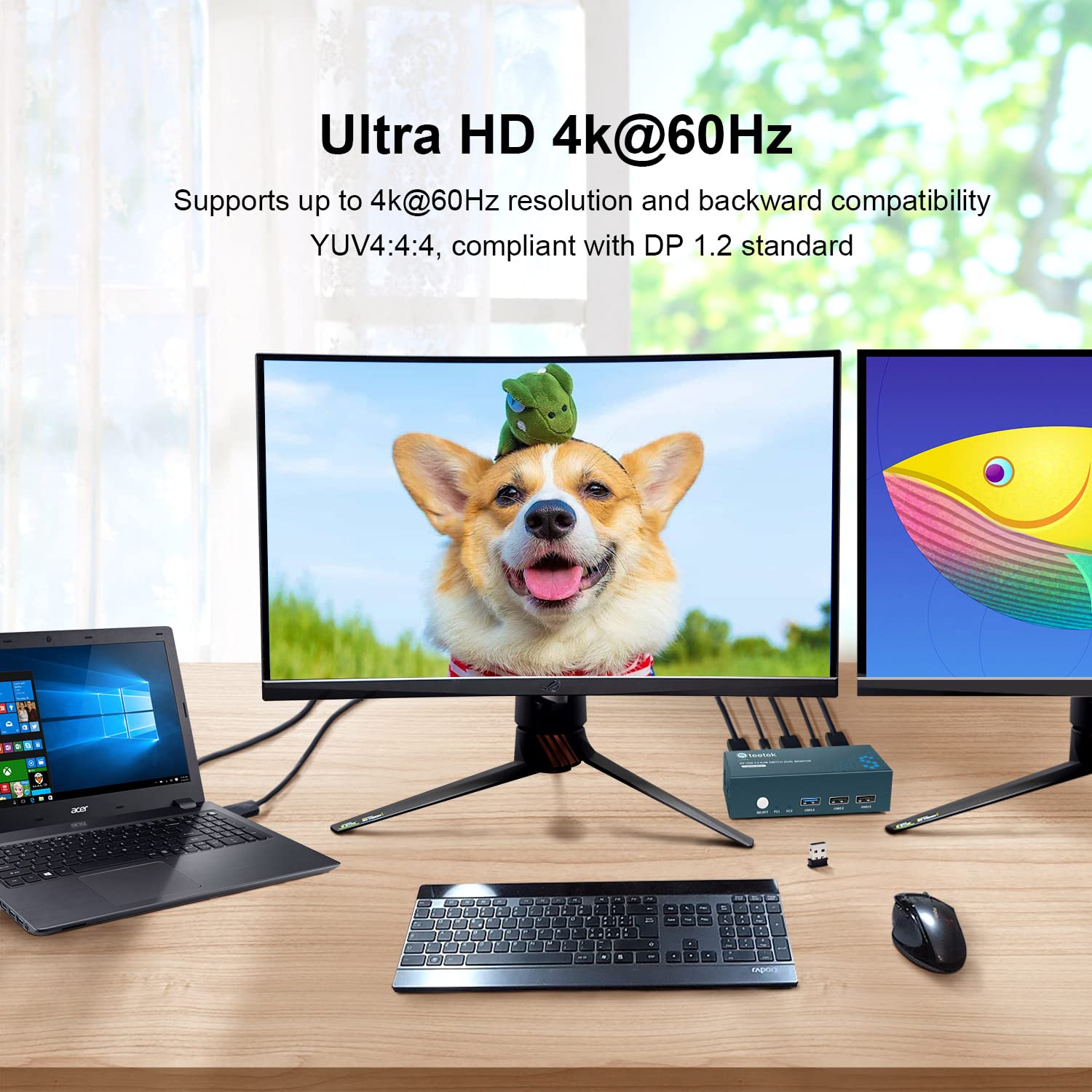 Steetek USB 3.0 Displayport KVM Switch Dual Monitor, 4K@60Hz 2 Monitors 2 Computers DP KVM Switch, 2 in 2 Out Displayport kvm with USB 3.0 Port, Button Switch, with 4 DP and 2 USB 3.0 Cables
