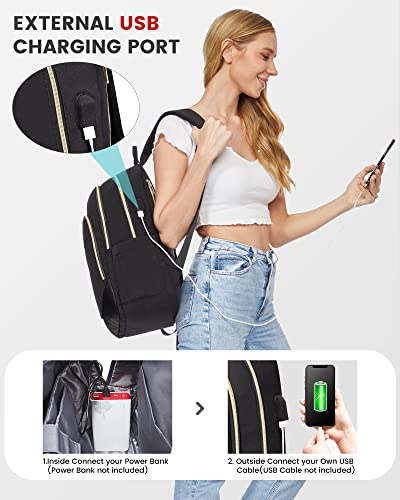 LOVEVOOK Laptop Backpack for Women & Men, 17.3 Inch Anti Theft Travel Backpack with USB Port, Stylish Casual Daypack for College, Large Capacity Teacher Nurse Work Backpack Purse, Black