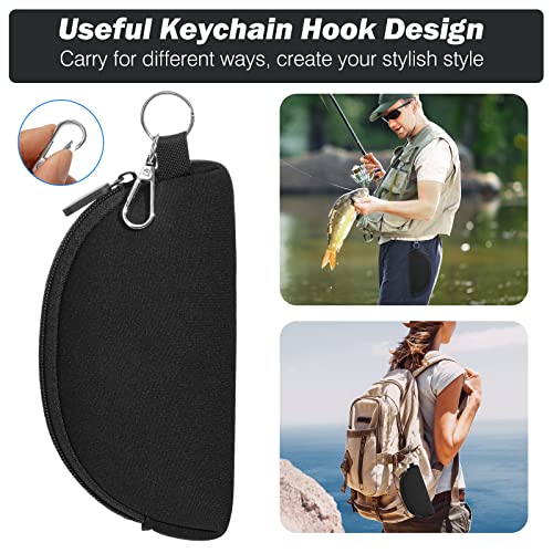MoKo π΅πππππ Sunglass Case Portable Glasses Case, 3 Pack Zipper Eyeglass Case Lightweight Soft Sunglass Pouch with Keychain Hook Design for Outdoor Travelling, Black