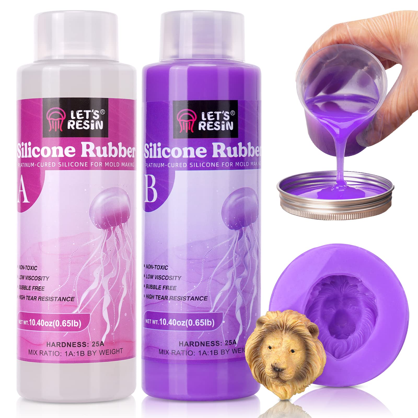 LET'S RESIN Silicone Mold Making Kit 31.74oz/1.98lbs - Translucent Silicone Rubber Non-Toxic Liquid Mold Making Silicone Rubber - Mix Ratio 1:1 - for Casting Resin Molds,Silicone Molds,Candle Molds