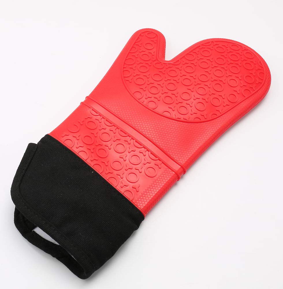 MaiSung Oven Mitt Food Safe Oven Mitt Silicone High Temperature Resistance Suitable for a Variety of High Temperature Kitchen Appliances Take Things Flexibly/Non-Slip Equipped with an Oil Brush-Red