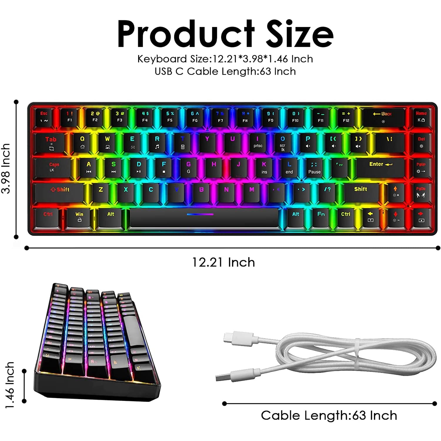 LexonElec 60% Wired Gaming Keyboard, RGB Backlit Ultra-Compact Mechanical Keyboard, Blue Switch Waterproof Compact 68 Keys Keyboard for Typist Laptop PC Mac Gamer(Purple)