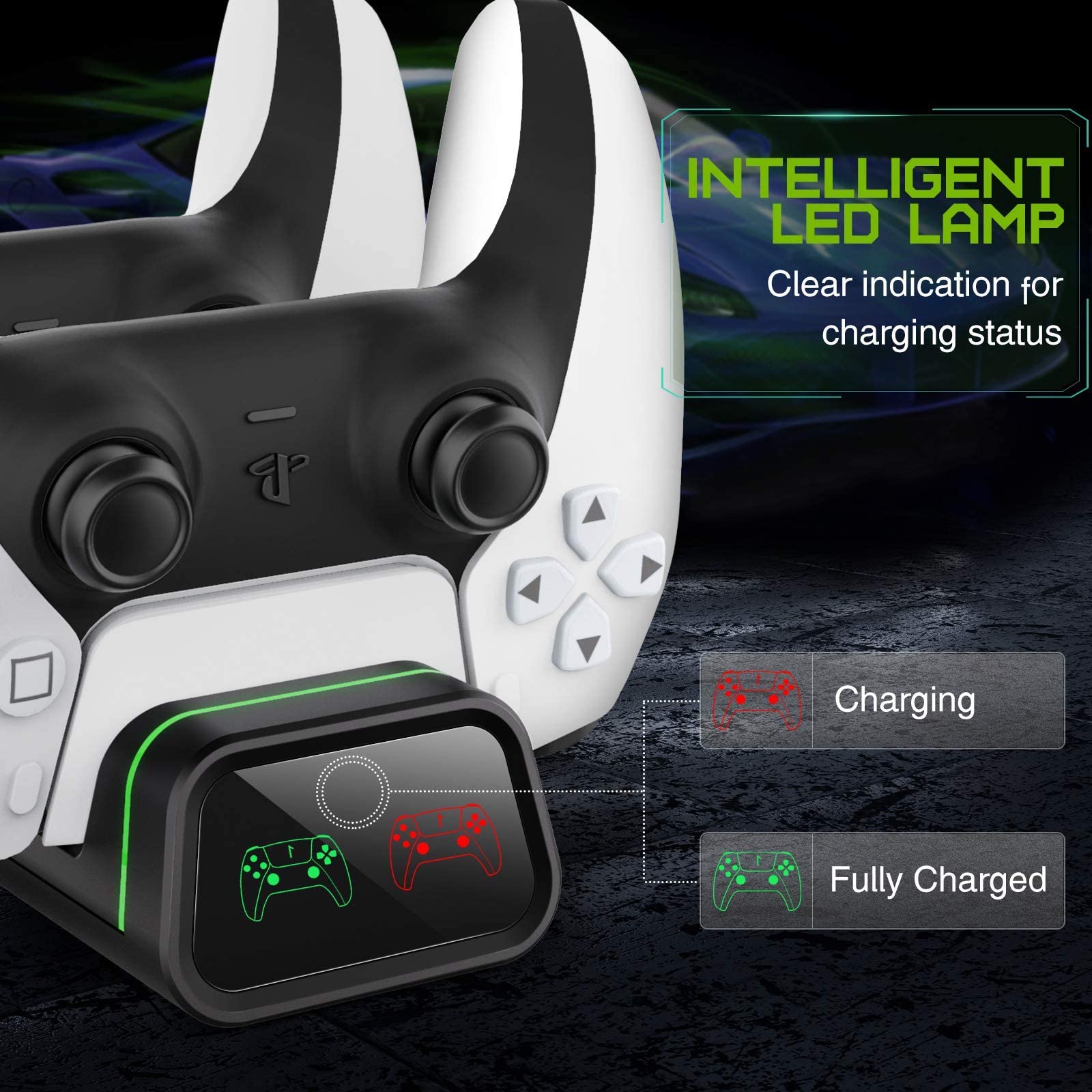 MoKo PS5 Controller Charging Station Kit, 1 PS5 Controller Charging Dock (Black) and 1 PS5 Controller Charger Station (Black)