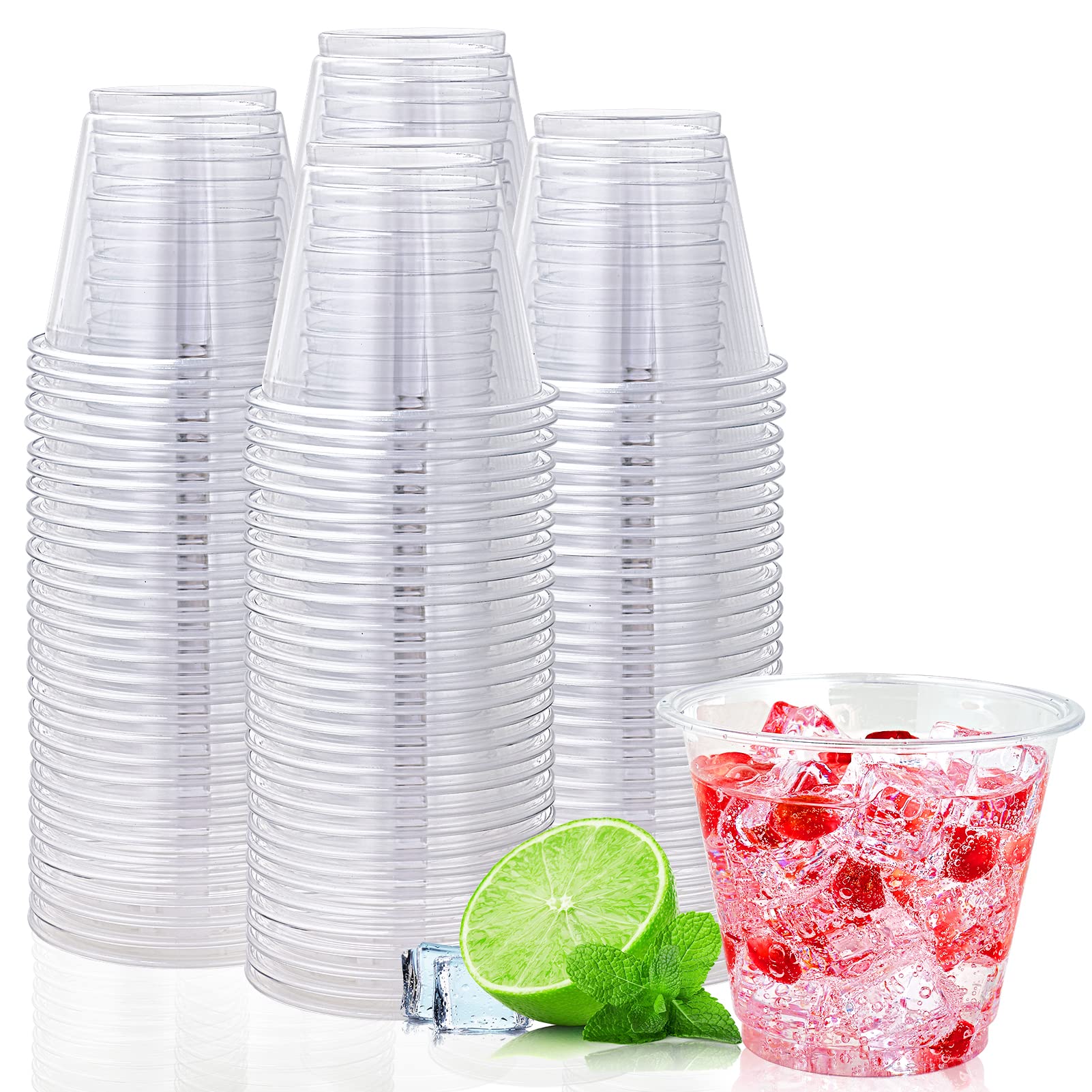 Lilymicky 200 Pack 9 oz Clear Plastic Cups, 9 Ounce Disposable Plastic Drinking Cups, Crystal Clear PET Plastic Cups for Parties, Wedding, Christmas Day