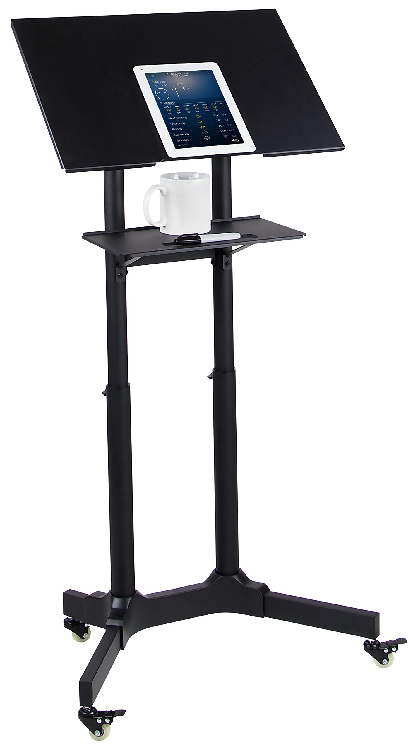 Mount-It! Mobile Standing Height Desk, Portable Podium and Rolling Presentation Lectern, Laptop Stand Up Desk with Caster Wheels (MI-7971)