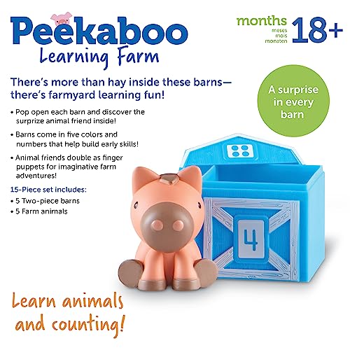 Learning Resources Peekaboo Learning Farm - 10 Pieces, Ages 18+ Months Toddler Learning Toys, Counting and Sorting Toys, Farm Animals Toys