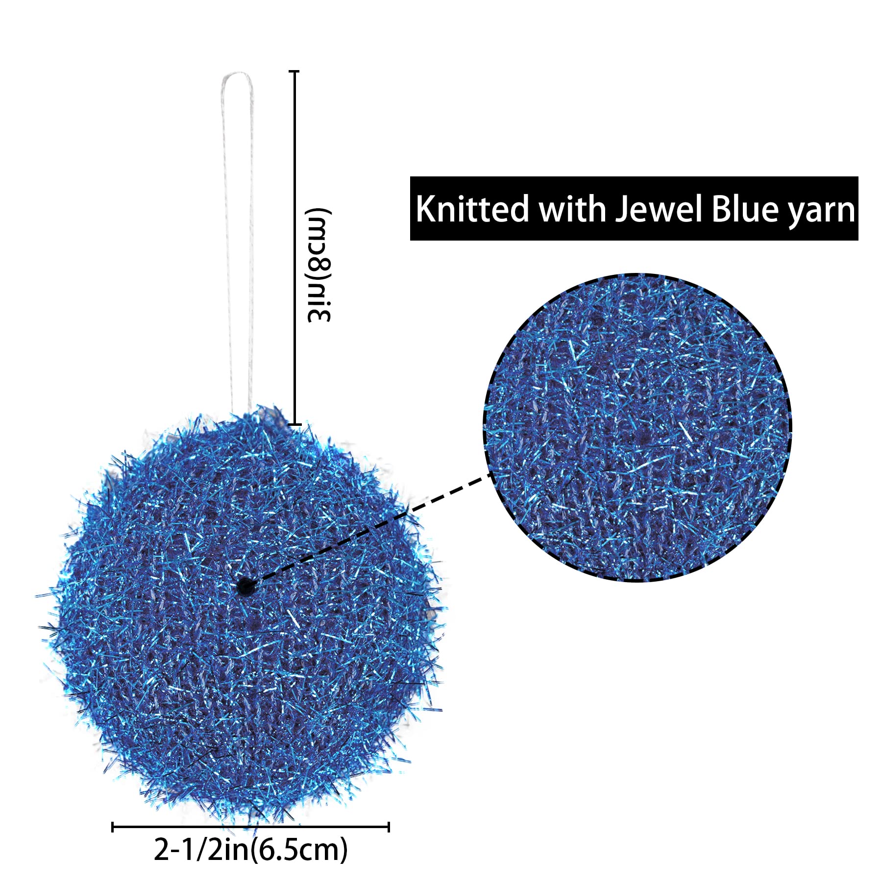 LimBridge Christmas Tree Ornaments, 6 Pcs Knitted Sparkle Glitter Bling Christmas Ball Decorations, for Xmas Decor Holiday Decor, Shimmer Blue…