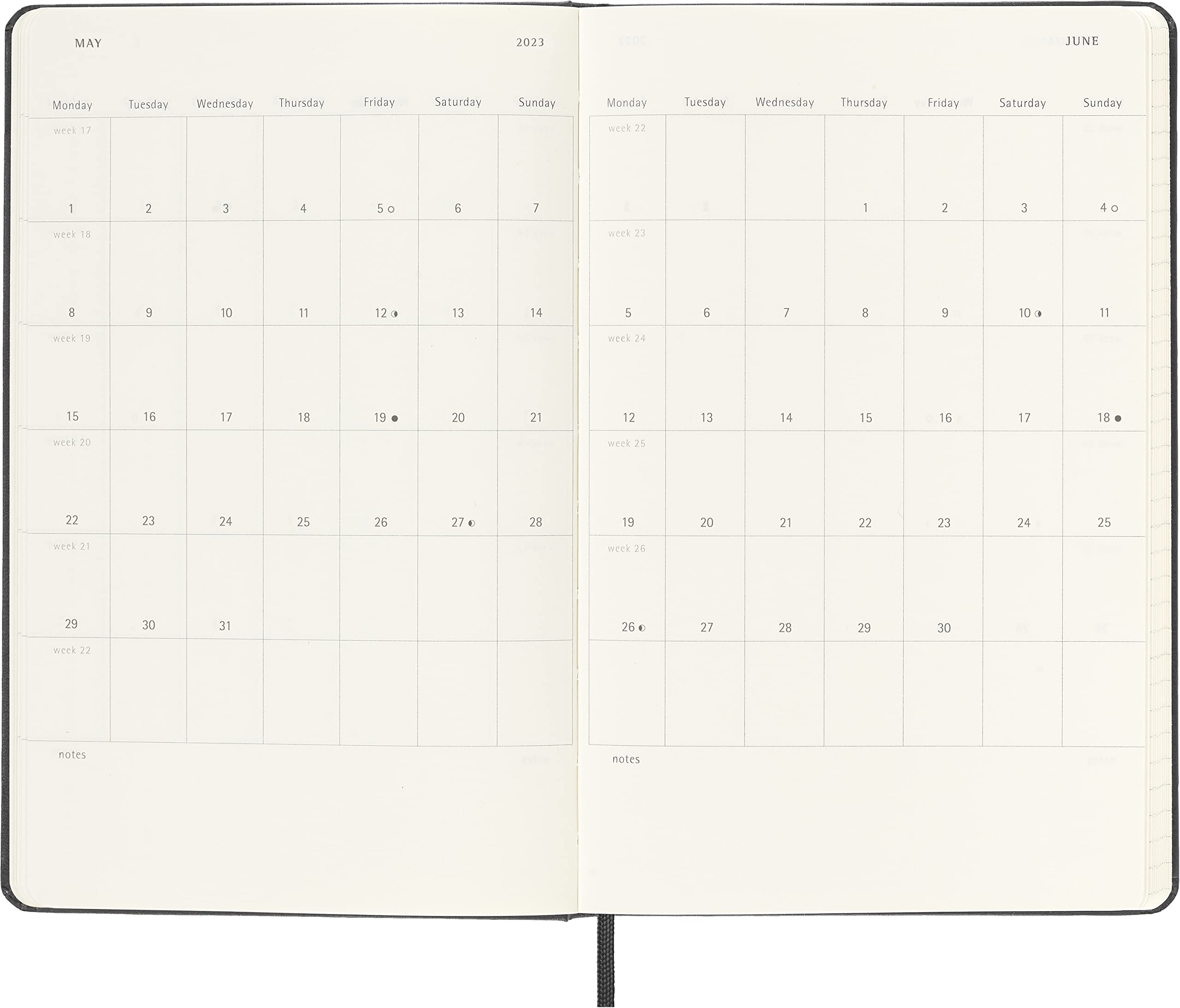 Moleskine Classic 18 Month 2022-2023 Weekly Planner, Hard Cover, Large (5" x 8.25"), Black