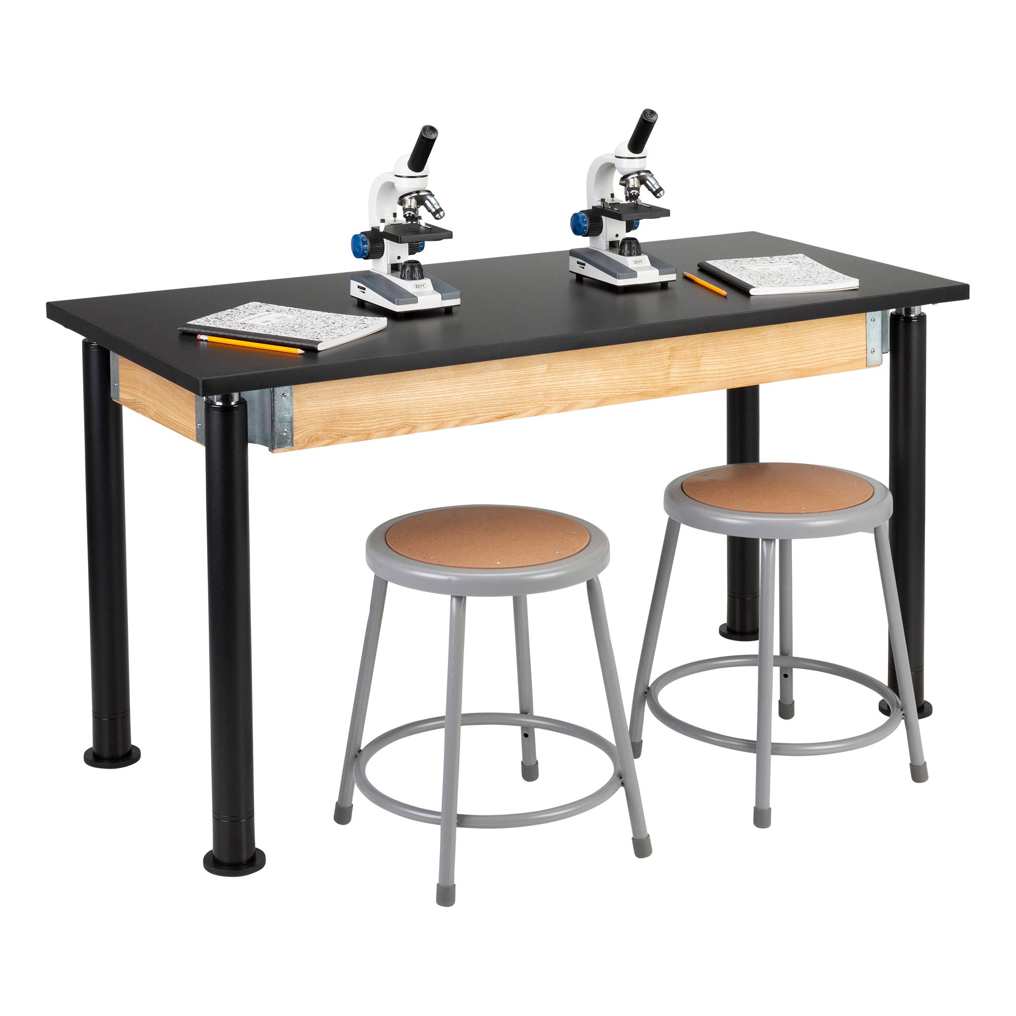 Learniture Heavy-Duty School Science Lab Table with Chemical-Resistant Top, Adjustable Height Science Table for Classrooms, 24" D x 54" W x 29" H, Black