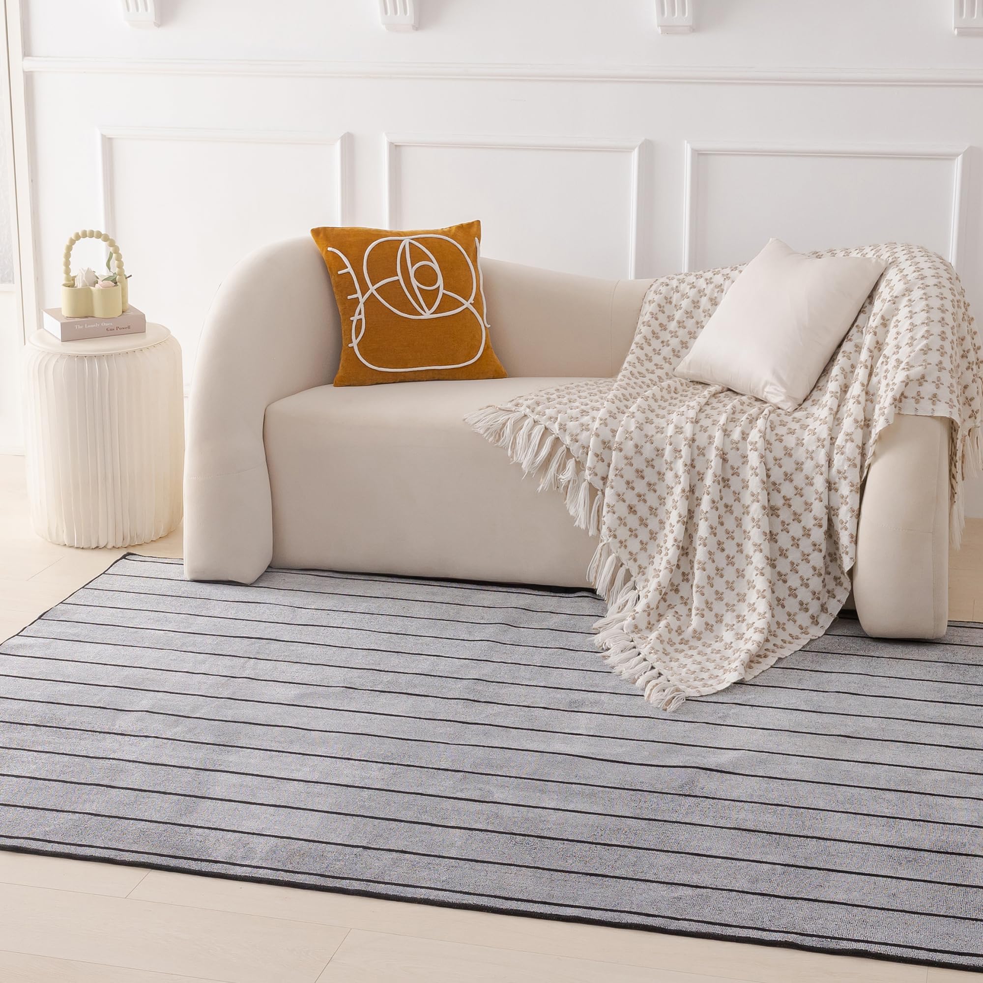Serenhom Modern Ultra Soft 5x7 Area Rug - Non-Shedding, Machine Washable, Non-Slip Shaggy Carpet for Living Room, Bedroom, Kitchen, Dining Room, Patio, Office - Black/White Line Boho Moroccan Style