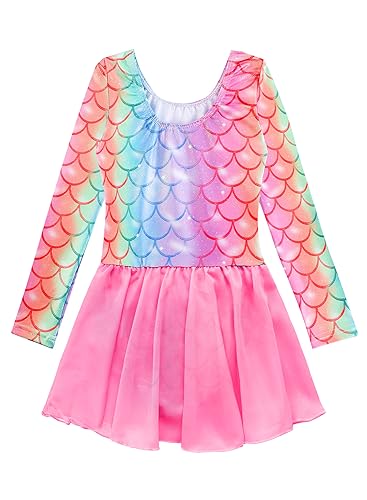 Long Sleeve Leotards for Girls Gymnastics Colorful Stripes Mermaid Size 6-7 Skirts